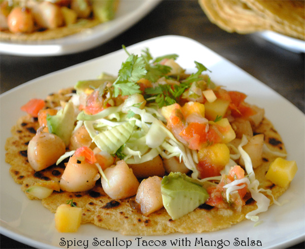 Spicy Scallop Tacos with Mango Salsa - Garlic Girl